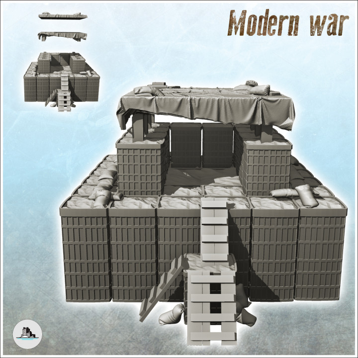 3D Printable Fortified shooting range with hesco and access stairs (5 ...
