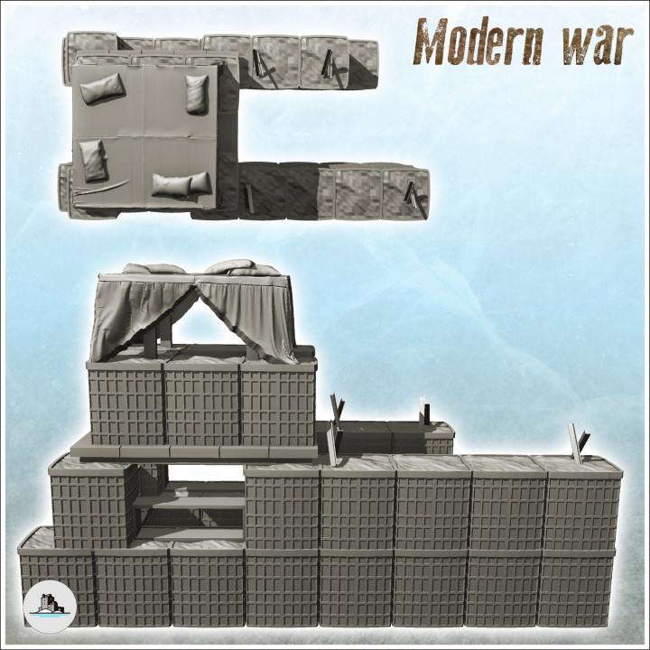 3D Printable Fortified shooting range with hesco and barbed wire (7 ...