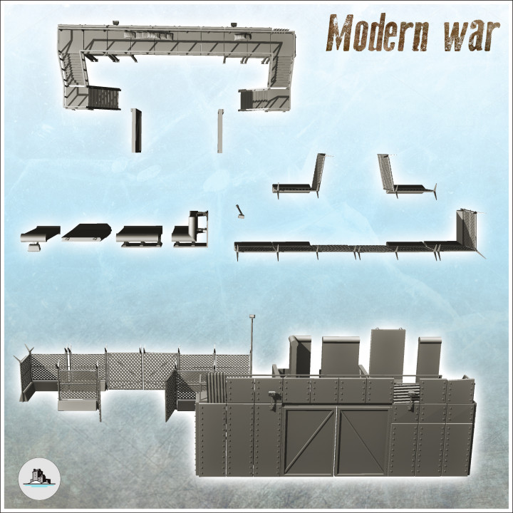 3D Printable Set of concrete block, fence and barrier for fortified ...