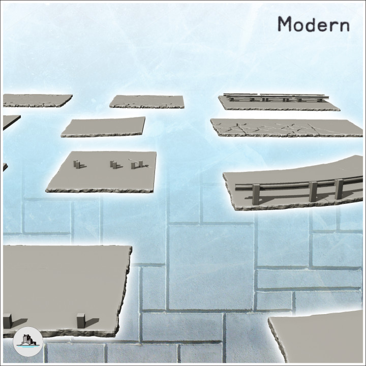 3D Printable Large modular set of modern roads with metal barriers (3 ...
