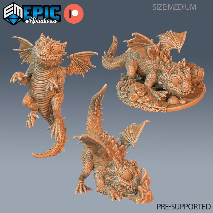 3D Printable Baby Dragon Set / Legendary Mini Dragon / Winged Mountain ...