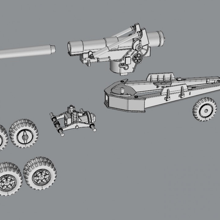 3D Printable 155mm Gun M1 "Long Tom" (USA, WW2) by Wargame3d