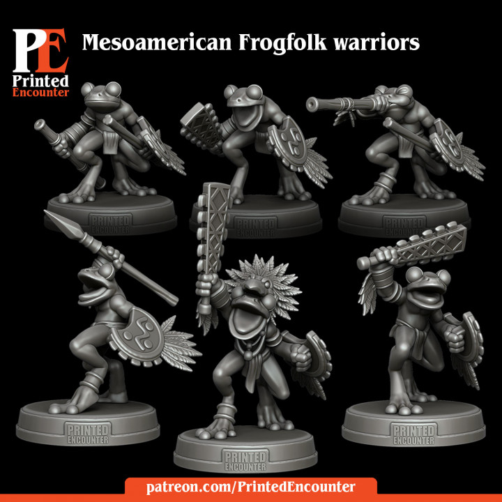 3D Printable Mesoamerican Frogfolk Warriors by Printed Encounter