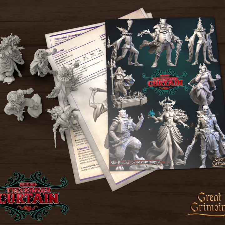 3D Printable Behind the Crimson Curtain - 5e Stat Blocks by Great Grimoire