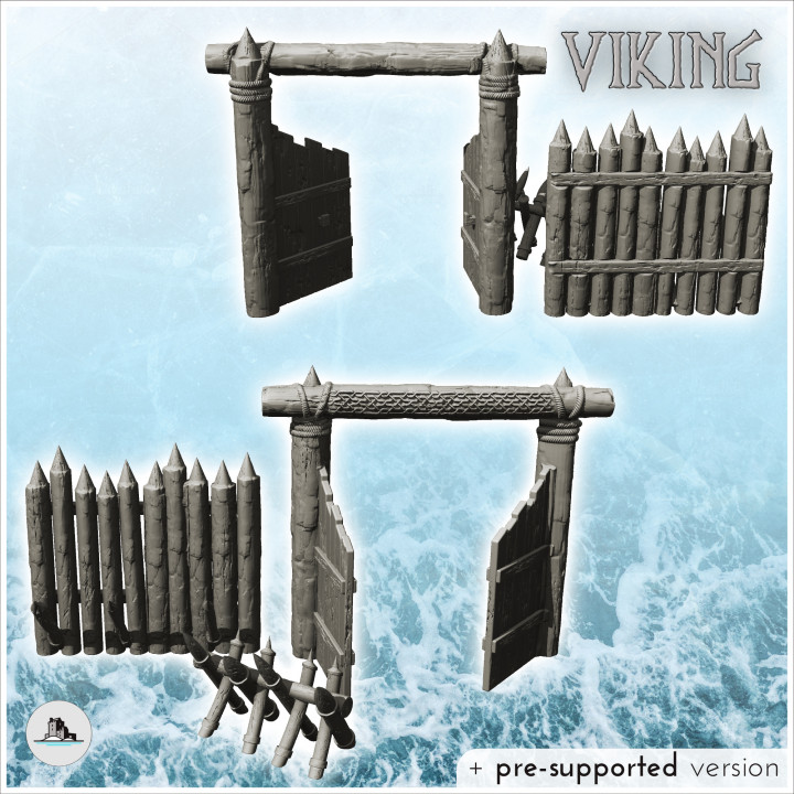 3D Printable Wooden fortification set with gate and barricade (2 ...