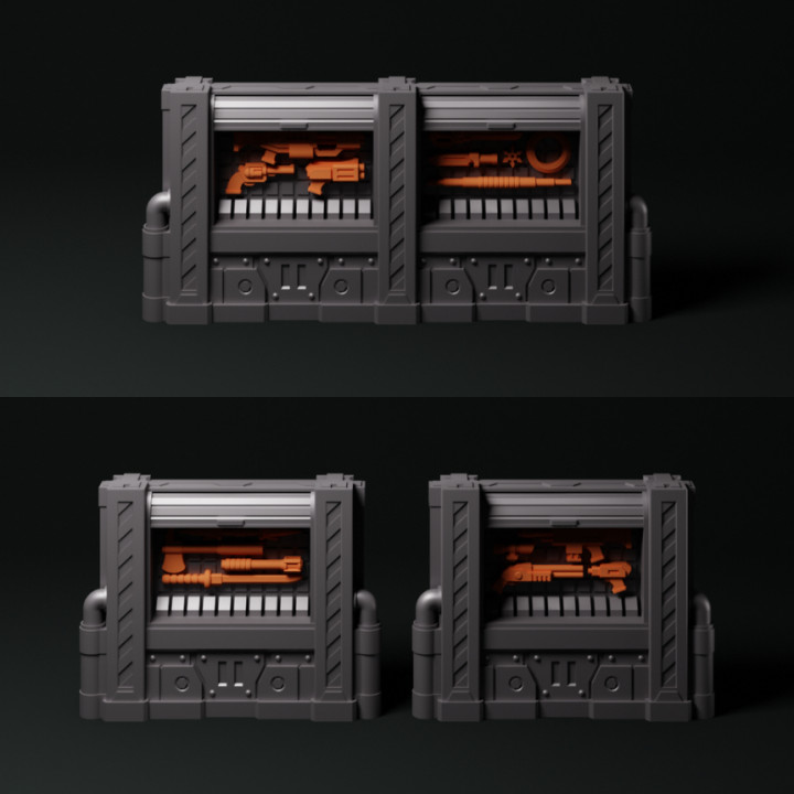 3D Printable Cyberpunk Weapon Racks by Arctanis Games