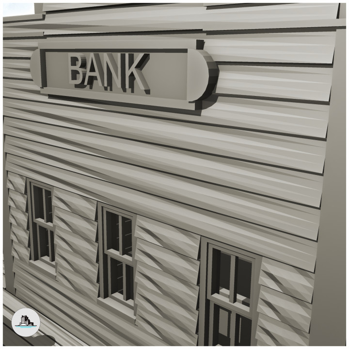 3D Printable Western bank building with stairs and balcony (4) - USA ...