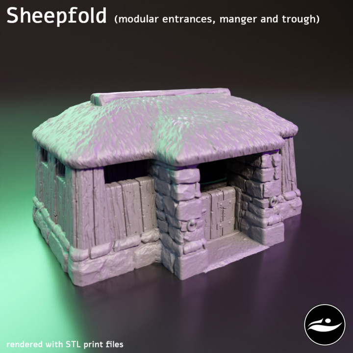 3D Printable Sheepfold, doors, manger and trough by Suhland Workshop