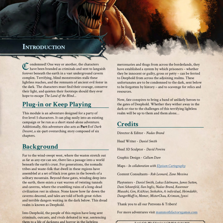 3D Printable PDF - Land of the Blind Adventure by Mammoth Factory