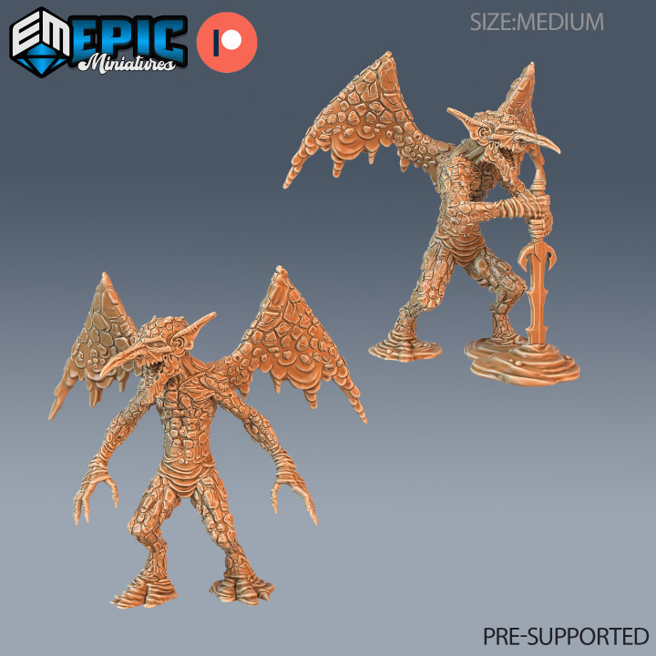 3D Printable Magma Mephit Set / Devil Imp / Winged Evil Humanoid / Fire ...