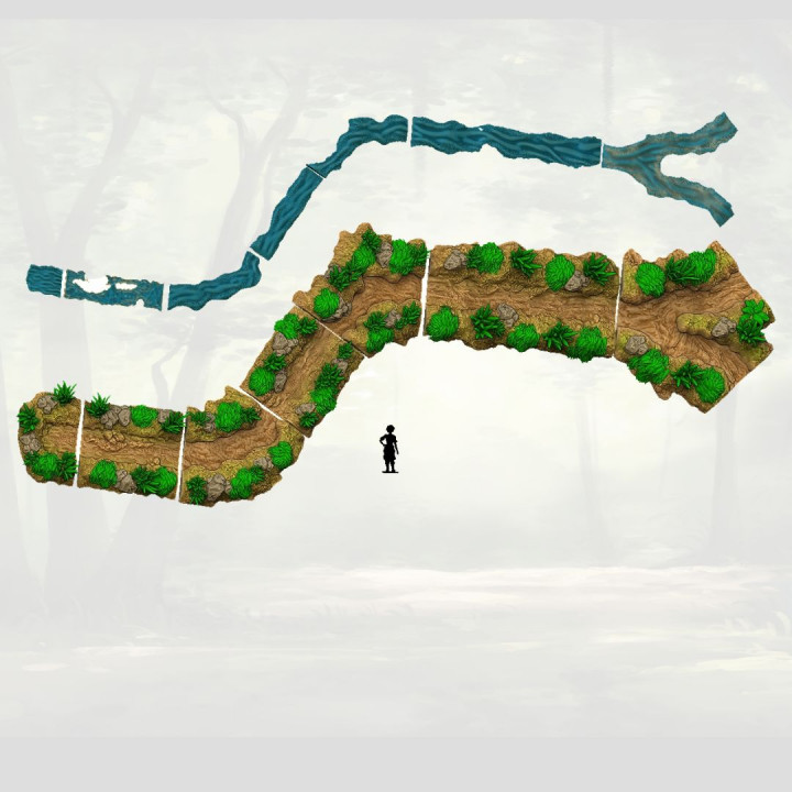 3D Printable River Tiles with detachable water pieces for a variant mid ...