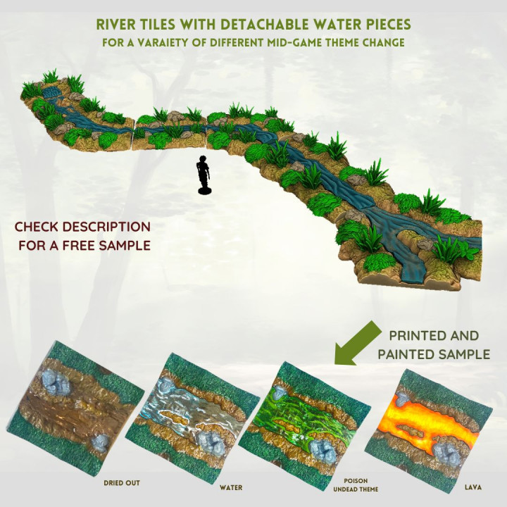 3D Printable River Tiles with detachable water pieces for a variant mid ...
