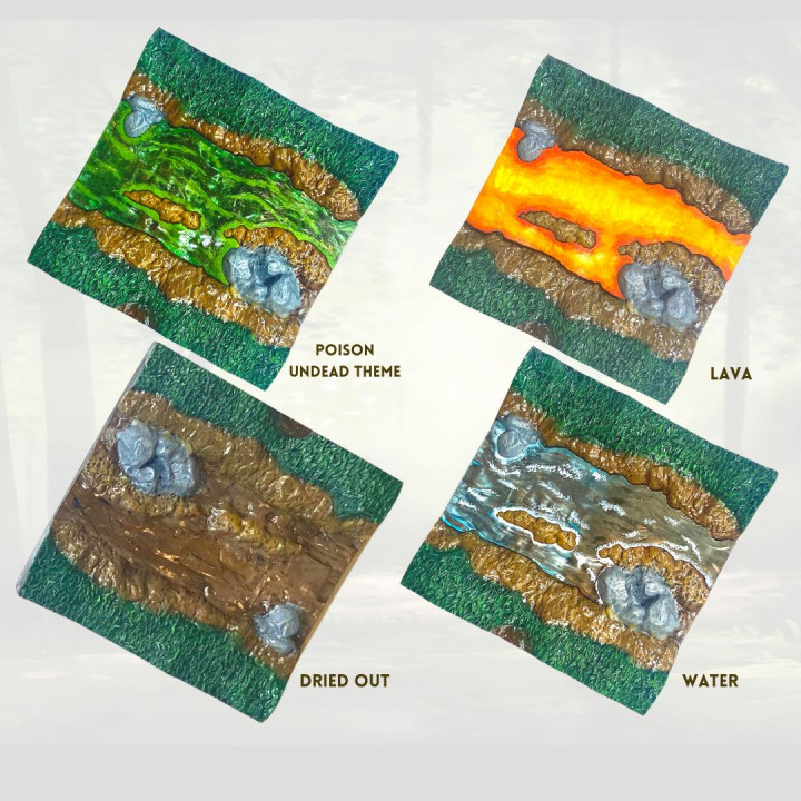 3D Printable River Tiles with detachable water pieces for a variant mid ...