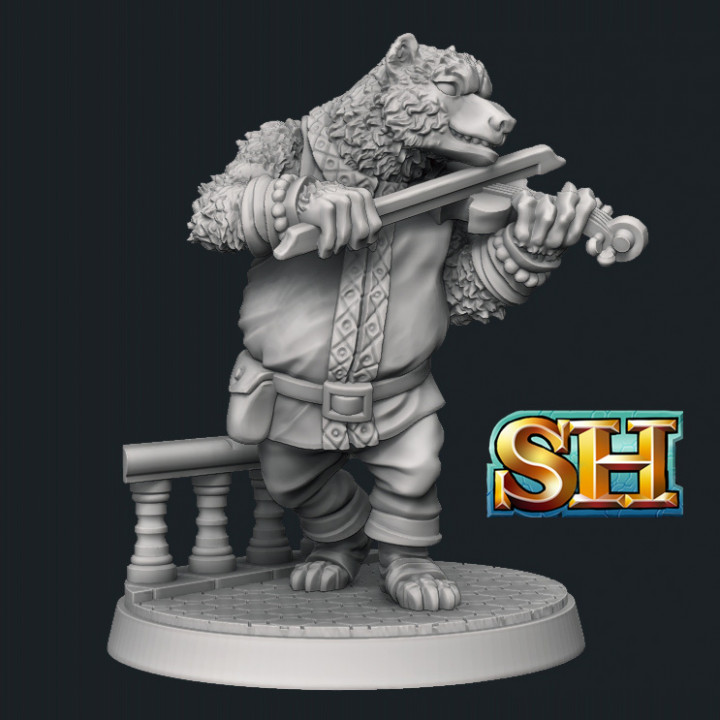 3D Printable Bearfolk Bard by Stonehaven Miniatures