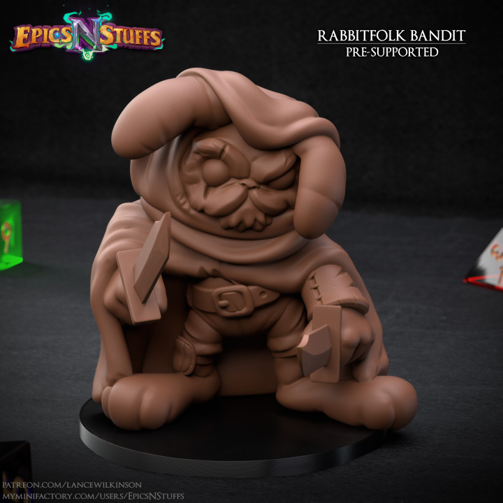 3D Printable Rabbitfolk Bandit Miniature, Pre-Supported by Epics N Stuffs