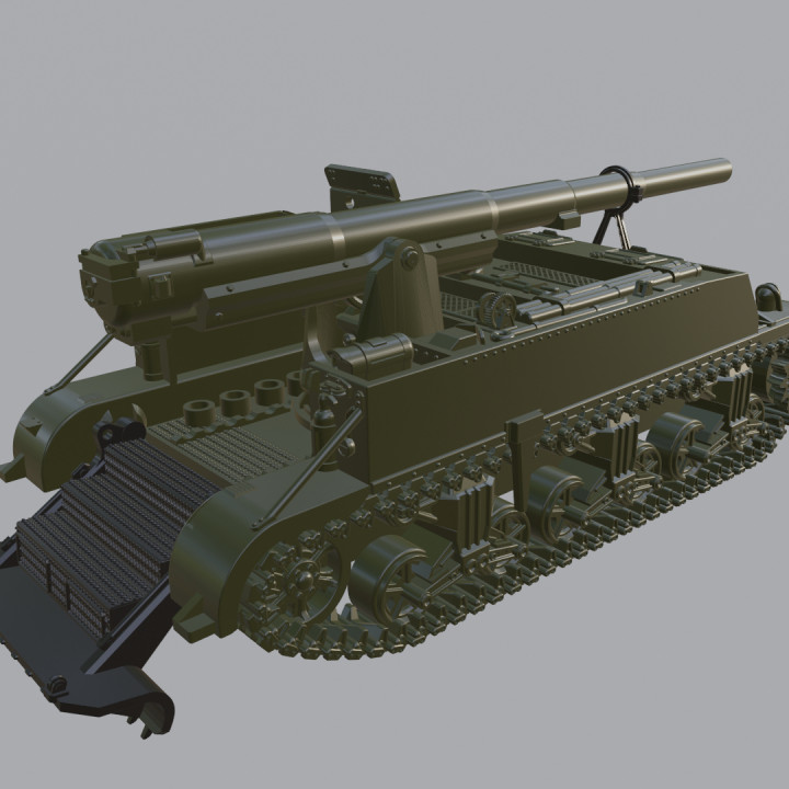 3D Printable M12 Gun Motor Carriage 155mm (USA, WW2, D-Day) by Wargame3d