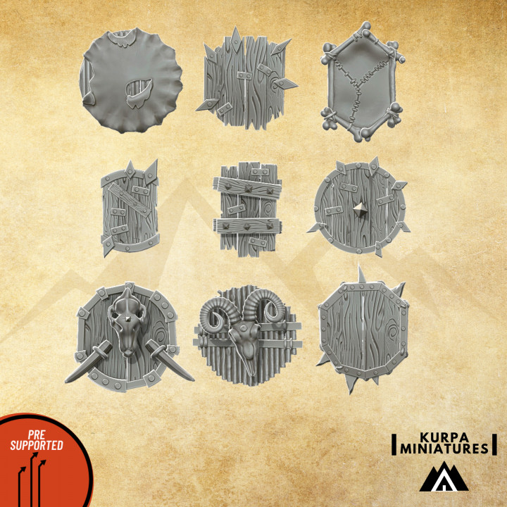 3D Printable Orc shields by Kurpa Miniatures