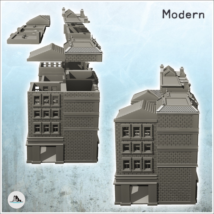 3D Printable Group of European multi-storey buildings (intact version ...