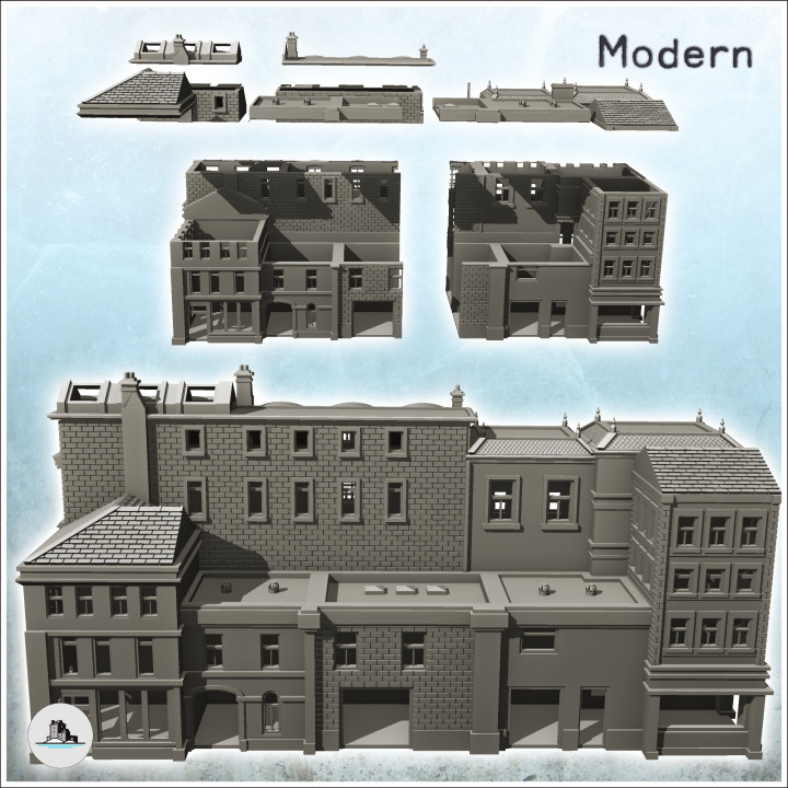 3D Printable Group of European multi-storey buildings (intact version ...