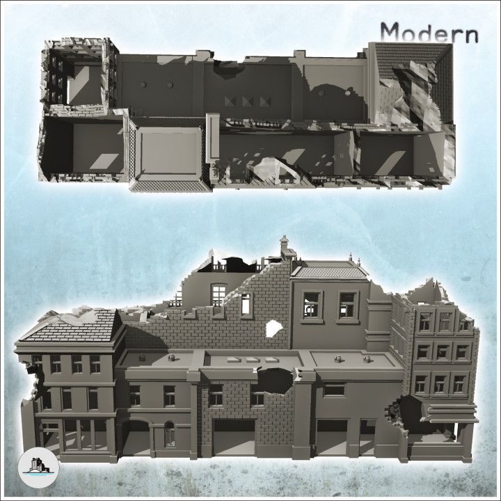 3D Printable Group of European multi-storey buildings (ruined version ...