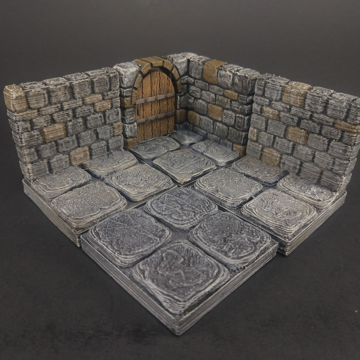 3D Printable Dungeon Stone - Wall on Tile: Corners (Full Set) by Devon ...