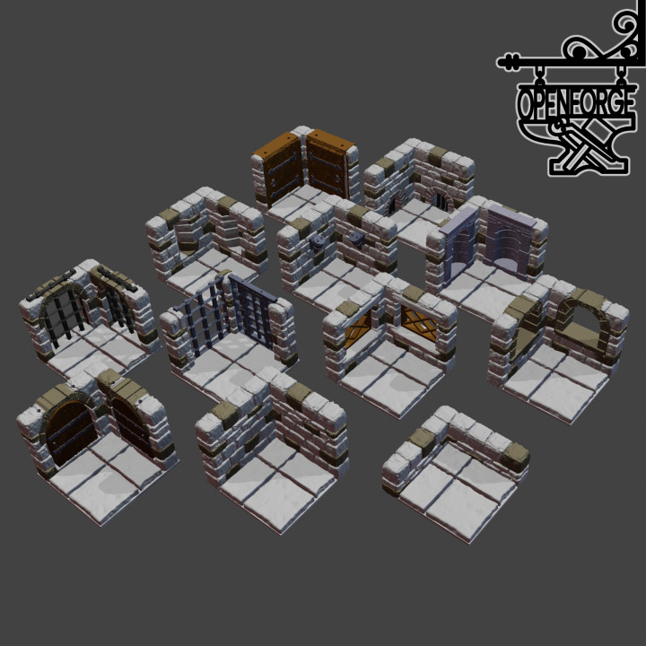3D Printable Dungeon Stone - Wall on Tile: Corners (Full Set) by Devon ...