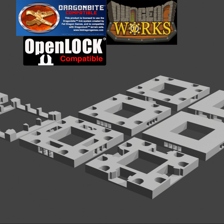 3D Printable Dungeon Stone - Wall on Tile: Corners (Full Set) by Devon ...