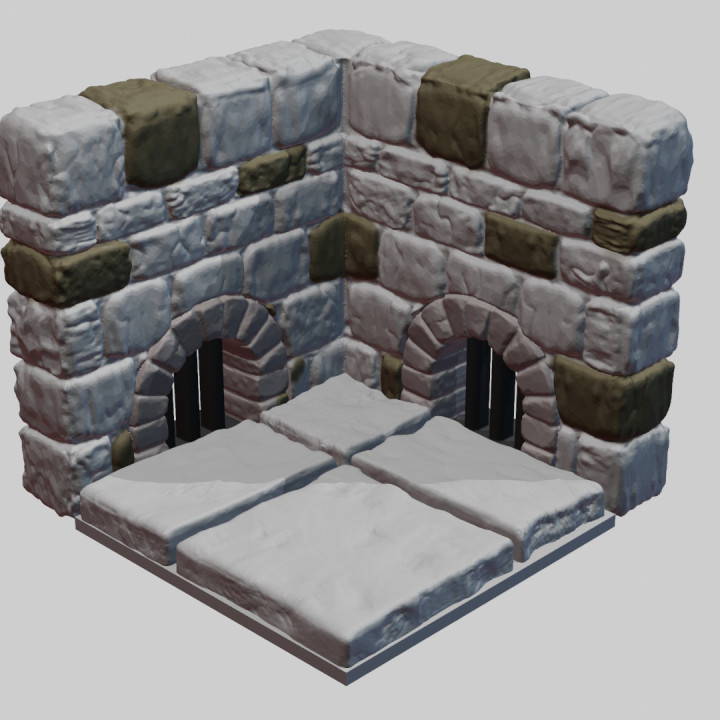 3D Printable Dungeon Stone - Wall on Tile: Corners (Full Set) by Devon ...