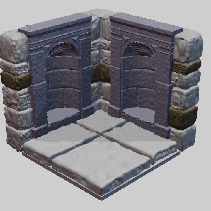 3D Printable Dungeon Stone - Wall on Tile: Corners (Full Set) by Devon ...
