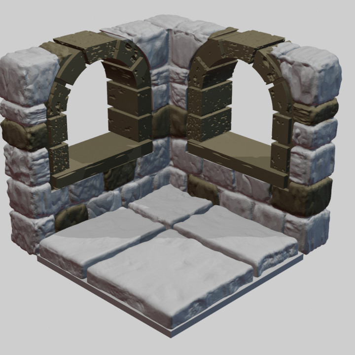 3D Printable Dungeon Stone - Wall on Tile: Corners (Full Set) by Devon ...