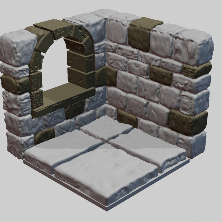 3D Printable Dungeon Stone - Wall on Tile: Corners (Full Set) by Devon ...