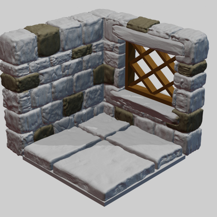 3D Printable Dungeon Stone - Wall on Tile: Corners (Full Set) by Devon ...