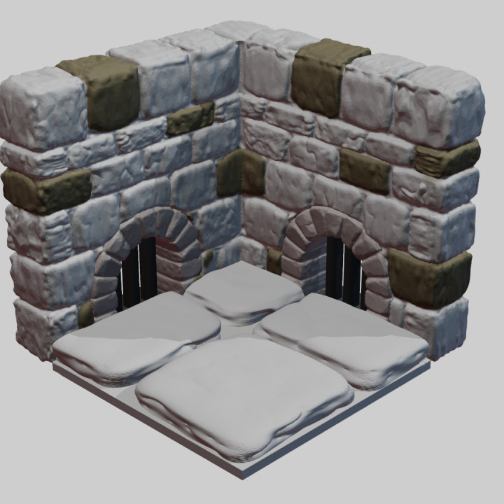 3D Printable Dungeon Stone - Wall on Tile: Corners (Full Set) by Devon ...