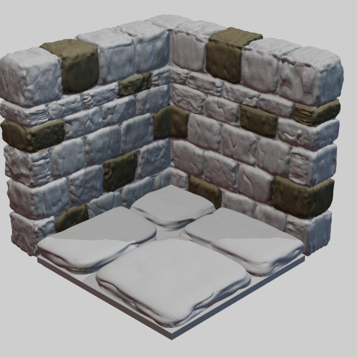 3D Printable Dungeon Stone - Wall on Tile: Corners (Full Set) by Devon ...
