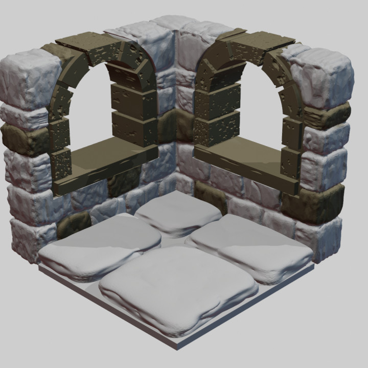 3D Printable Dungeon Stone - Wall on Tile: Corners (Full Set) by Devon ...