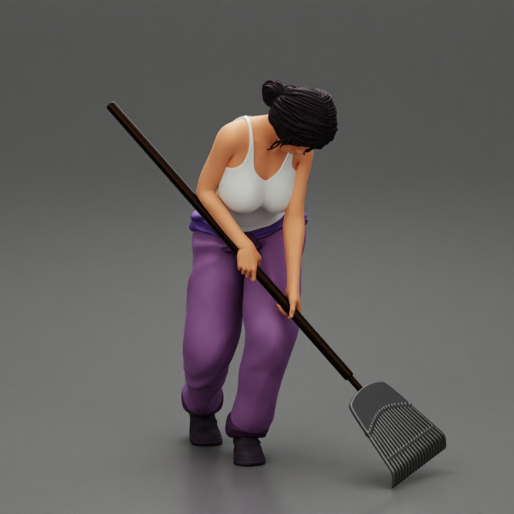 3D Printable Woman farmer working field with a rake by 3DGeschaft ...