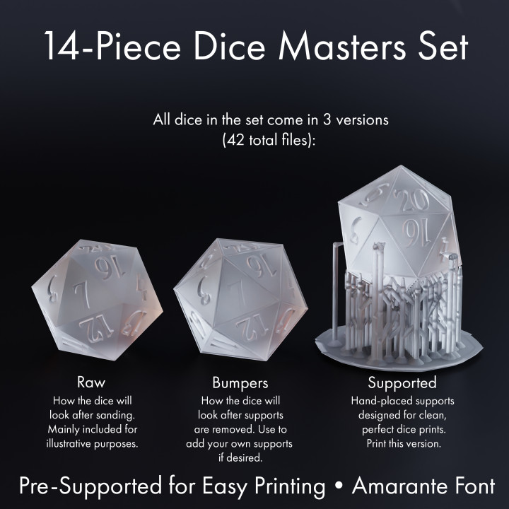 3D Printable Dice Masters Set - 14 Shapes - Amarante Font - Supports ...