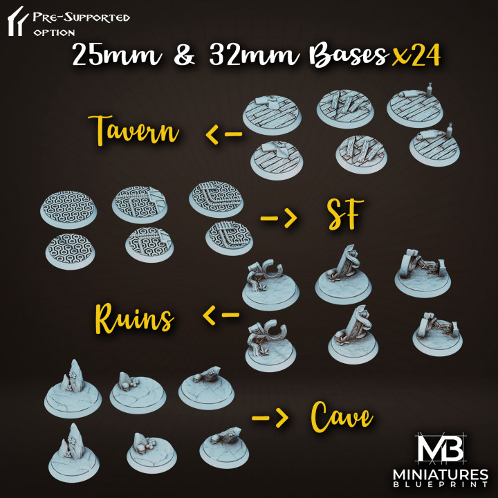 3D Printable 25mm & 32mm Bases Bundle of 24 by Miniatures Blueprint