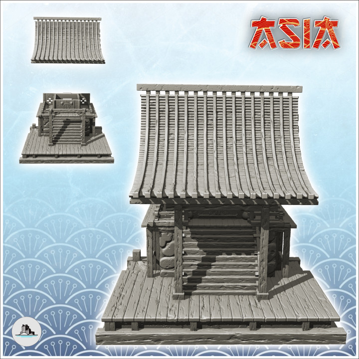 3D Printable Asian building on platform with large access staircase (27 ...