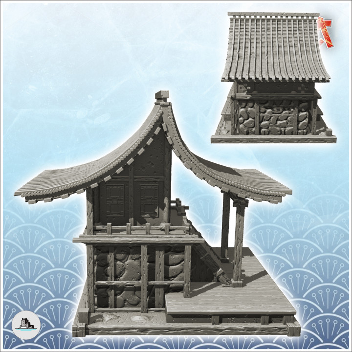 3D Printable Asian building on platform with large access staircase (27 ...