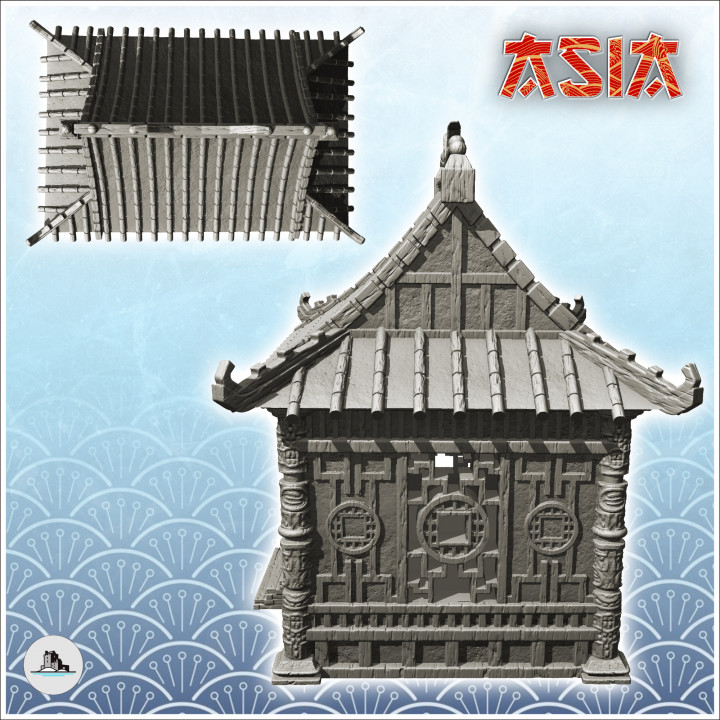 3D Printable Asian temple with big roof and access stairs (22 ...