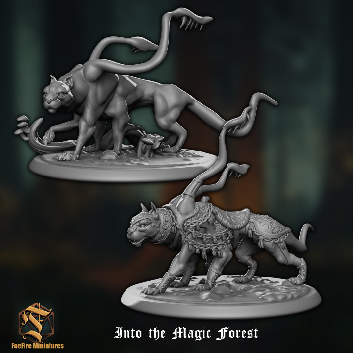3D Printable Displacer cat - set 2 models - 50mm base by FaeFire Miniatures