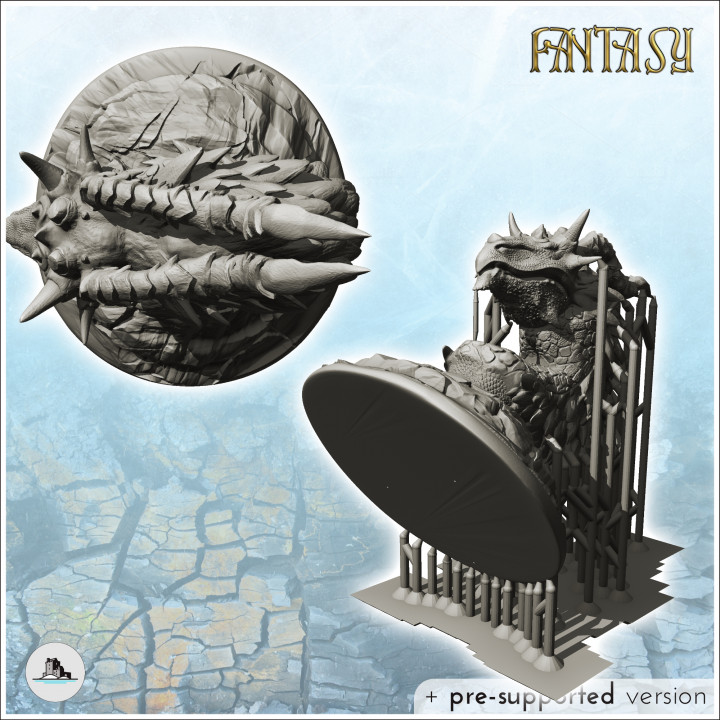 3D Printable Dragon head with double horns and scaled skin (4 ...