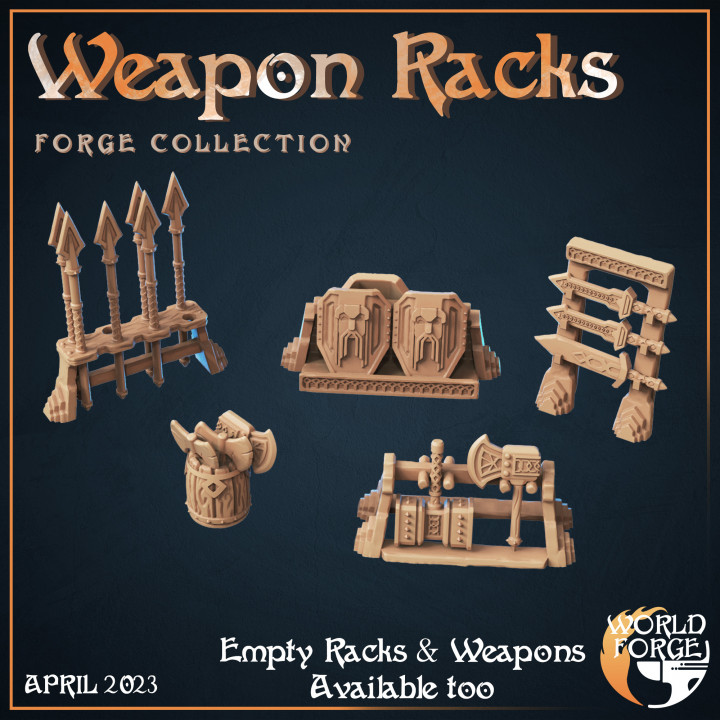 3D Printable Dwarven Weapon Racks by World Forge Miniatures