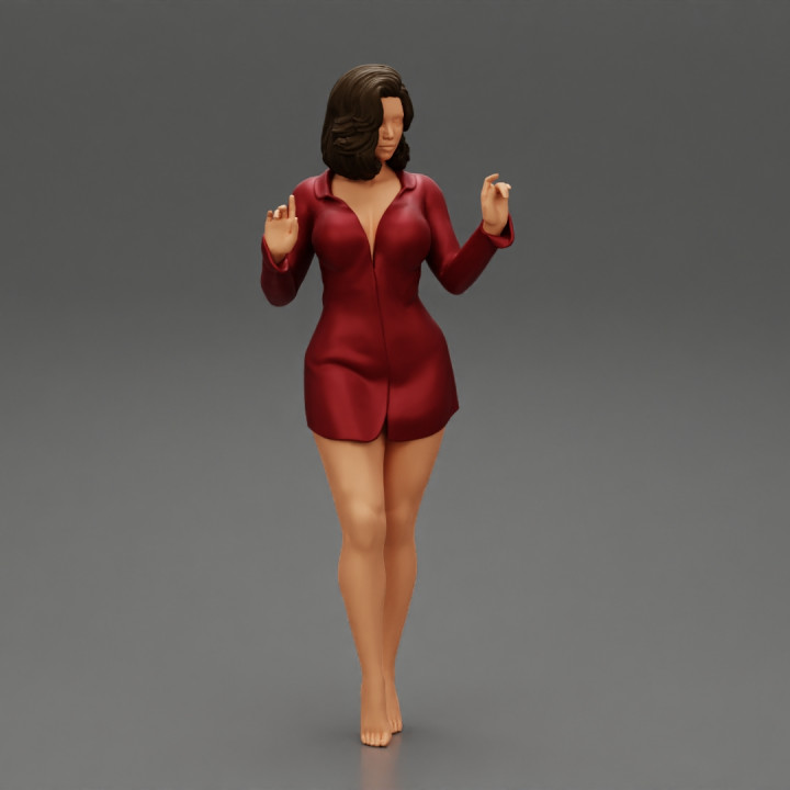 3D Printable Cute Woman Wearing Long Shirt while Posing by 3DGeschaft Miniatures Figures
