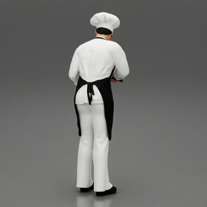 3D Printable chef standing in professional kitchen in restaurant by ...