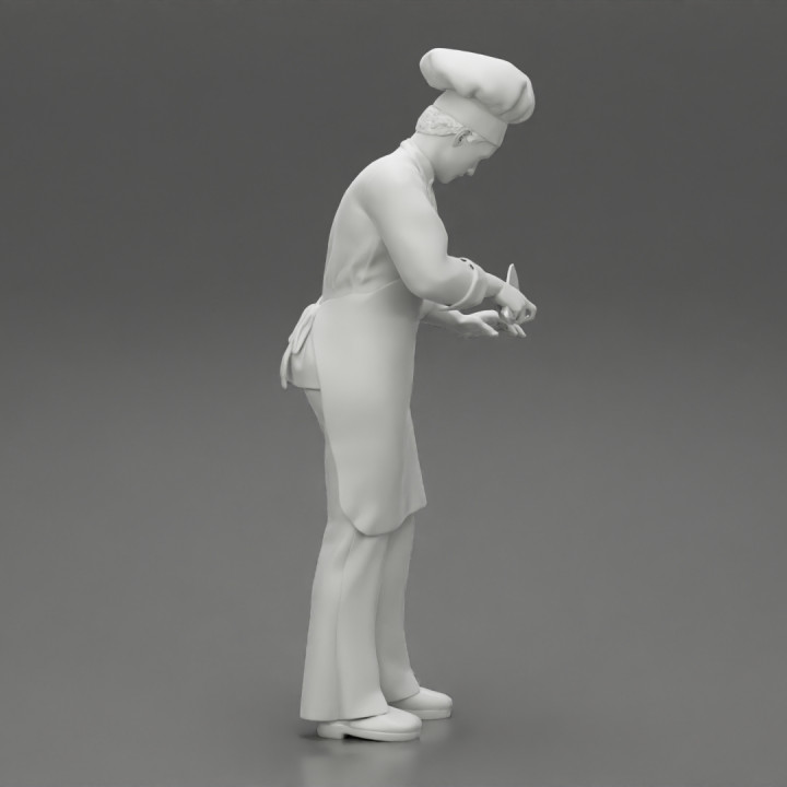 3D Printable chef standing in professional kitchen in restaurant by ...