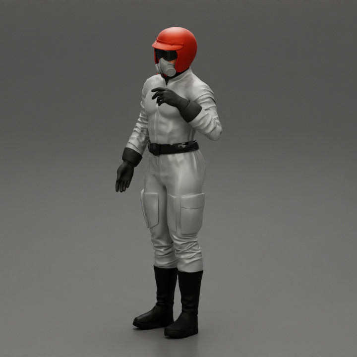3D Printable Drag Racing driver standing in a gas mask by 3DGeschaft ...