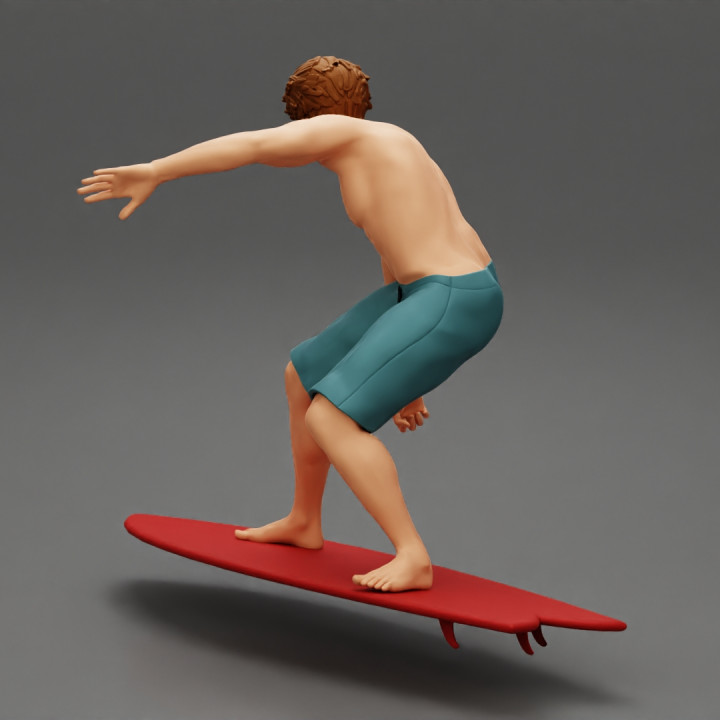 3D Printable Young surfer man on surfboard riding the wave by ...