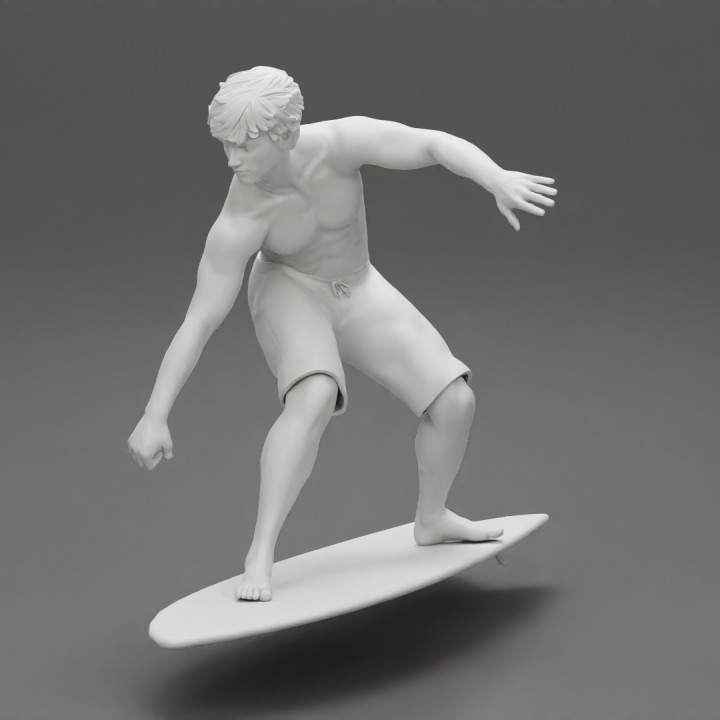 Young surfer man on surfboard riding the wave